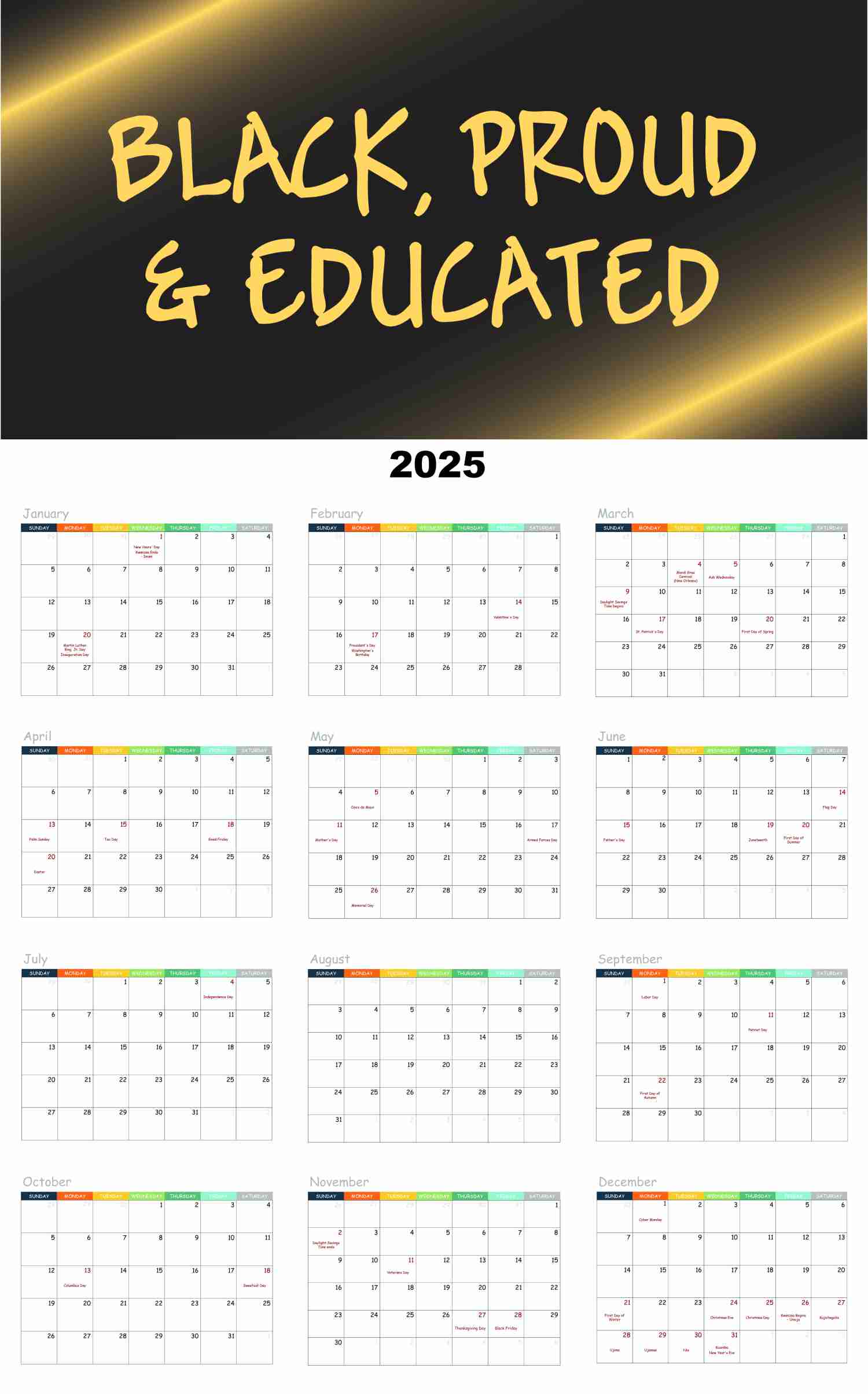 Black, Proud & Educated | 2025 Poster Calendar | DobsonProducts.com